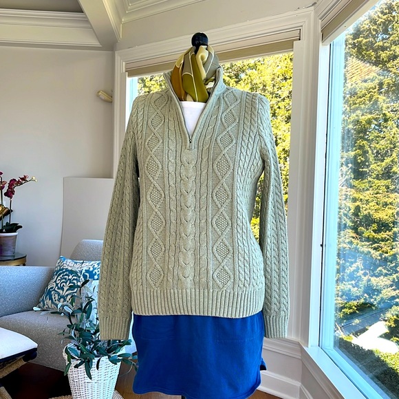 JEANNE PIERRE | Sweaters | Sage Green Cotton 34 Zip Cable Sweater ...